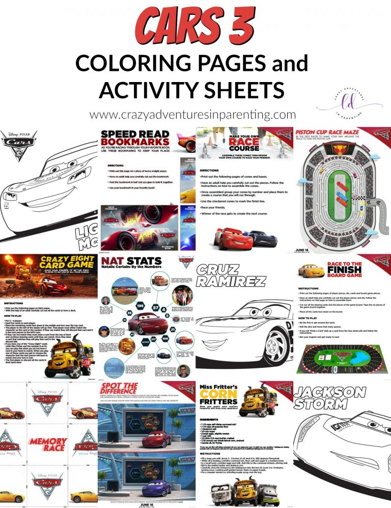 Cars 3 Coloring Pages and Activity Sheets | Crazy Adventures in Parenting