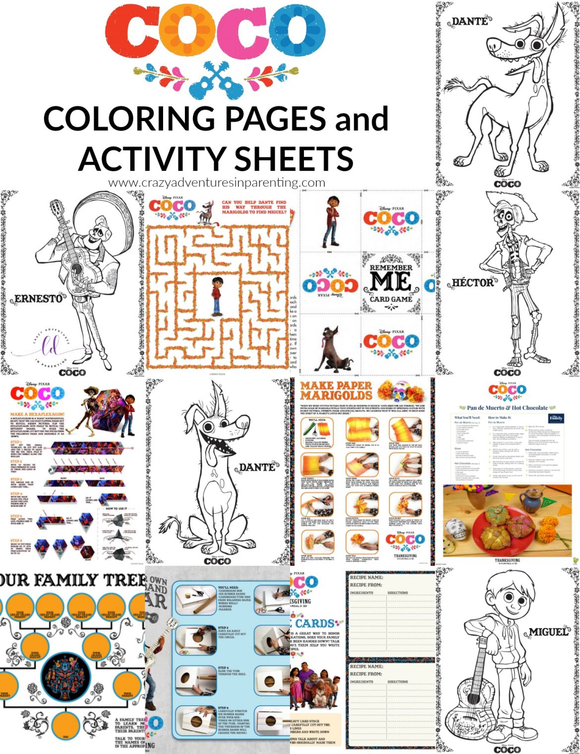 Coco Coloring Pages and Activity Sheets | Crazy Adventures in Parenting