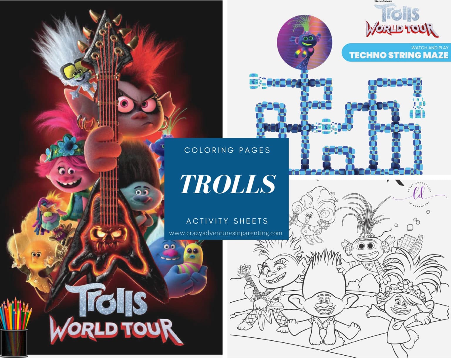 Free Printable TROLLS Coloring Pages, Activity Sheets, Zoom Backgrounds ...