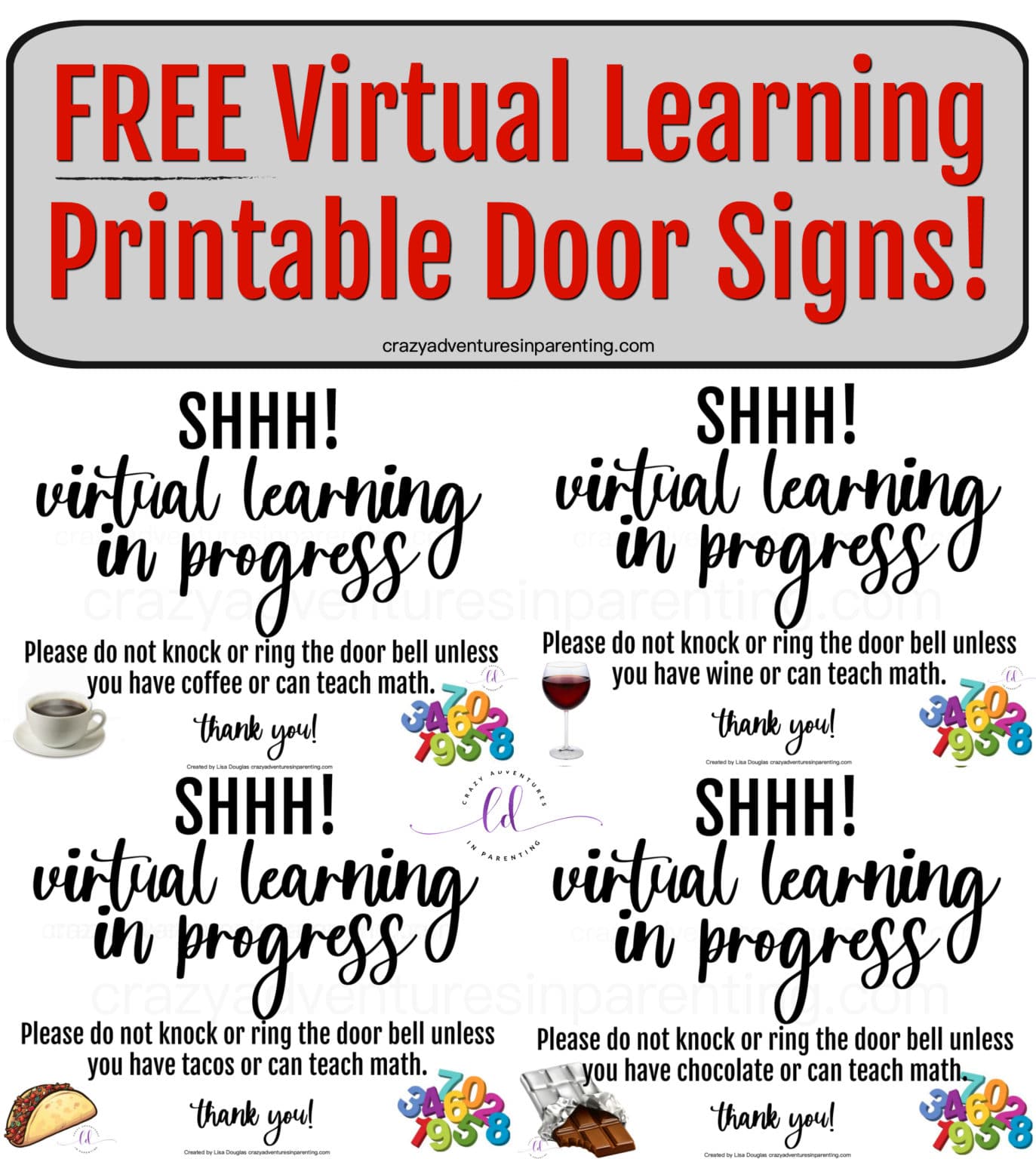 Free Virtual Learning Printable Door Signs | Crazy Adventures in Parenting