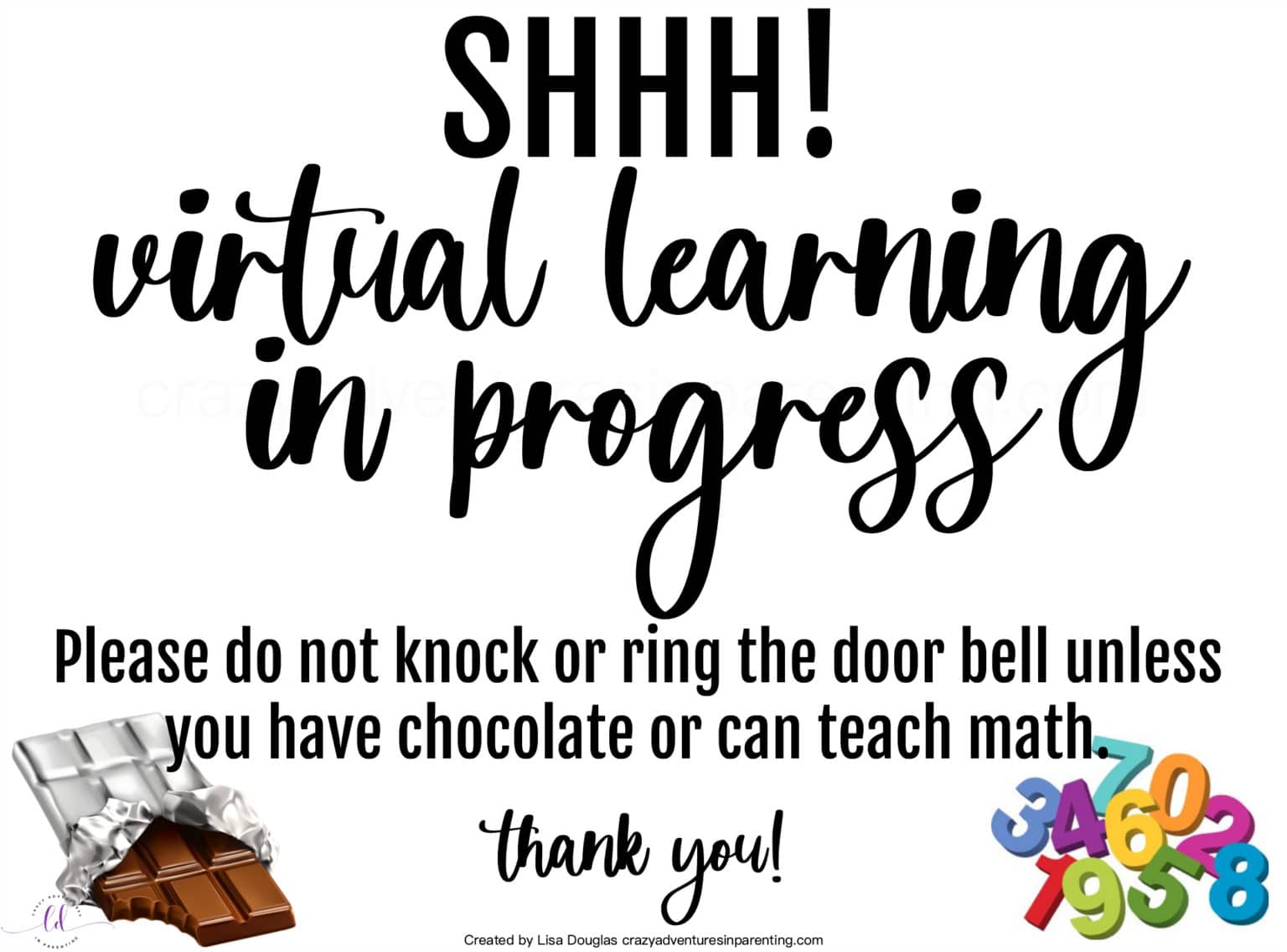 Free Virtual Learning Printable Door Signs | Crazy Adventures in Parenting