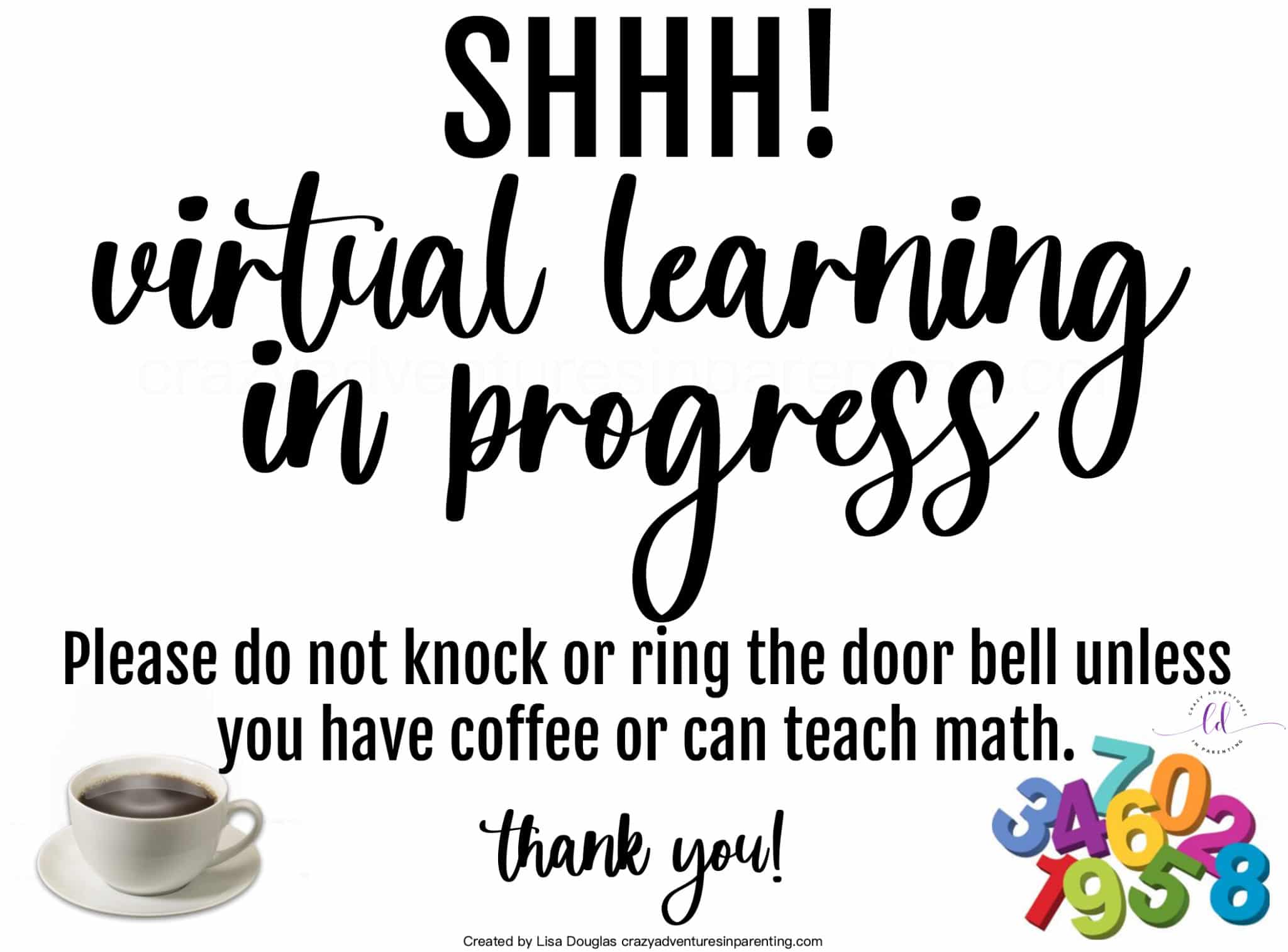 Free Virtual Learning Printable Door Signs | Crazy Adventures in Parenting
