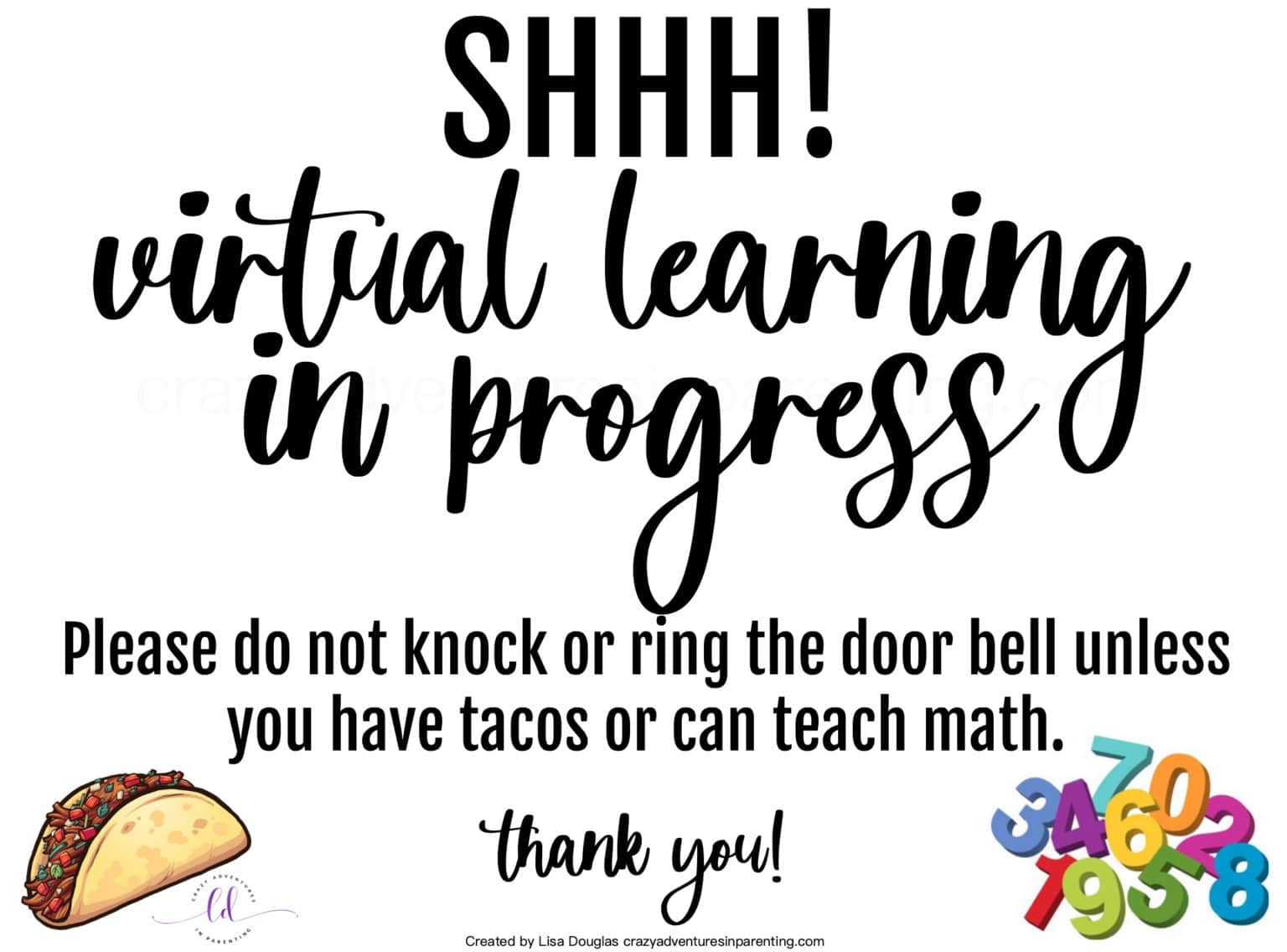 Free Virtual Learning Printable Door Signs | Crazy Adventures in Parenting